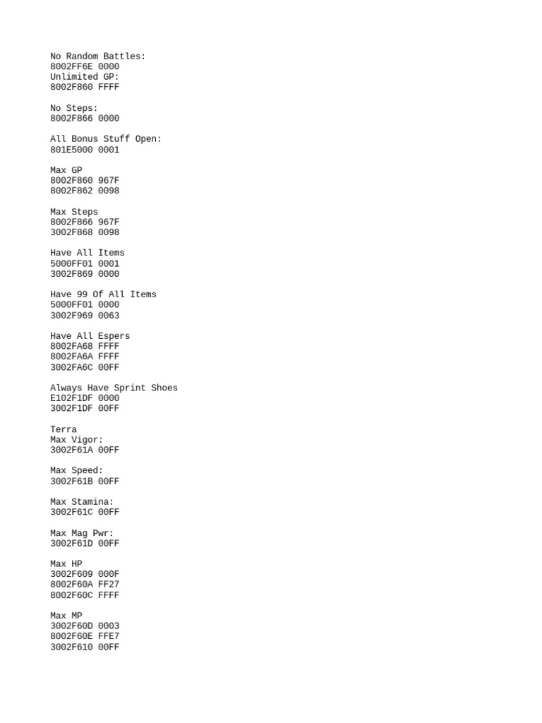 Gameshark ff6 PSX Español | PDF