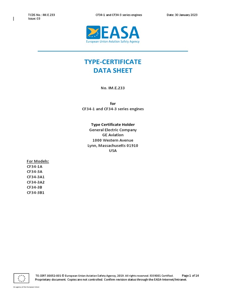 Easa - Im - .E.233 TCDS CF34 - 3 - 03 | PDF | Aviation | Transport