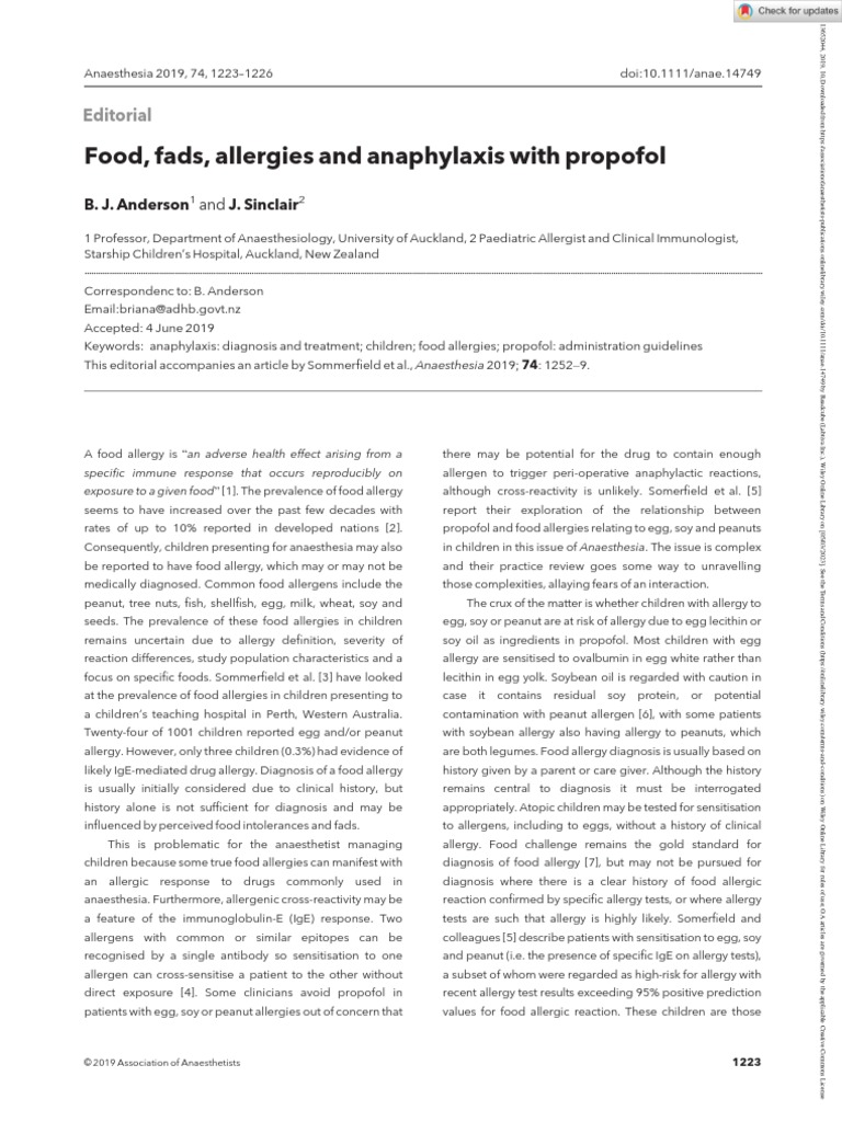 Food, Fads, Allergies and Anaphylaxis With Propofol 2019 | PDF ...
