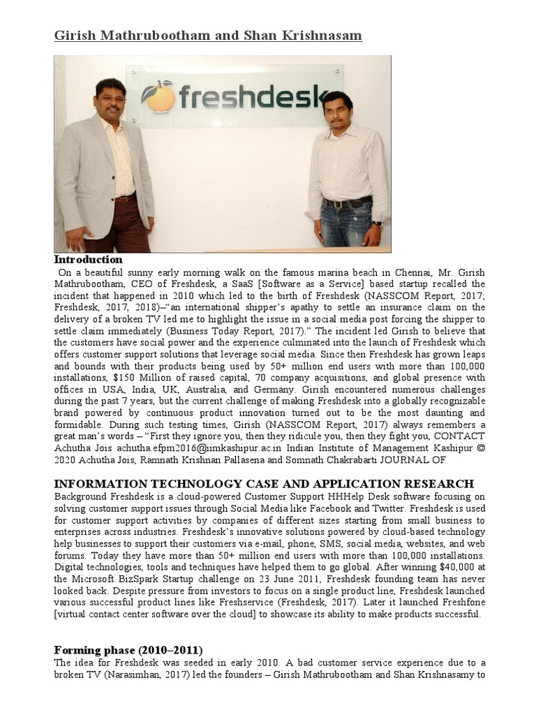 Girish Mathrubootham and Shan Krishnasam | PDF | Small And Medium Sized Enterprises | Cloud ...