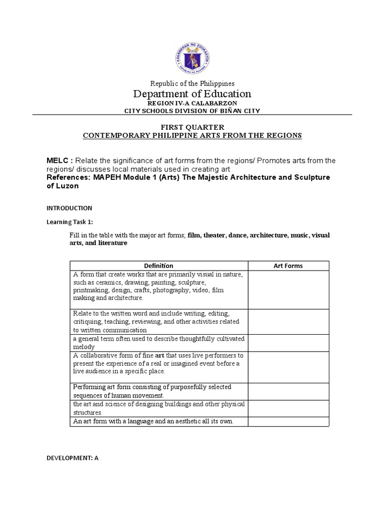 Worksheet CPAR 6 Final | PDF | Calligraphy | Weaving