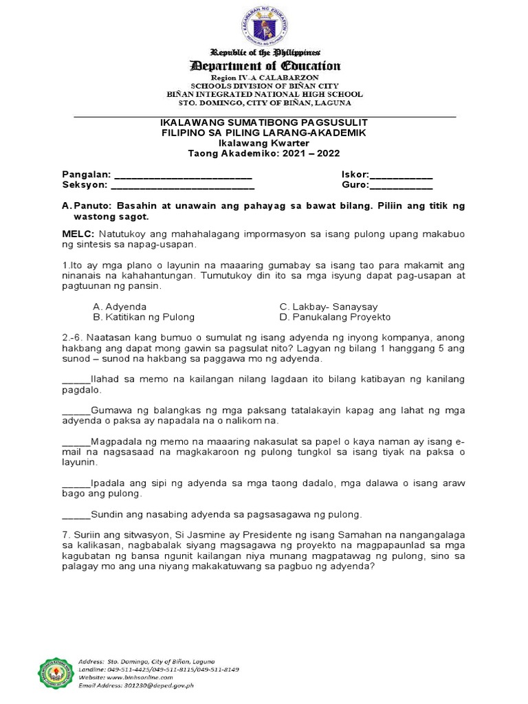 Corrected FSPL - Summative-Test-S.Y.-2021-2022 | PDF