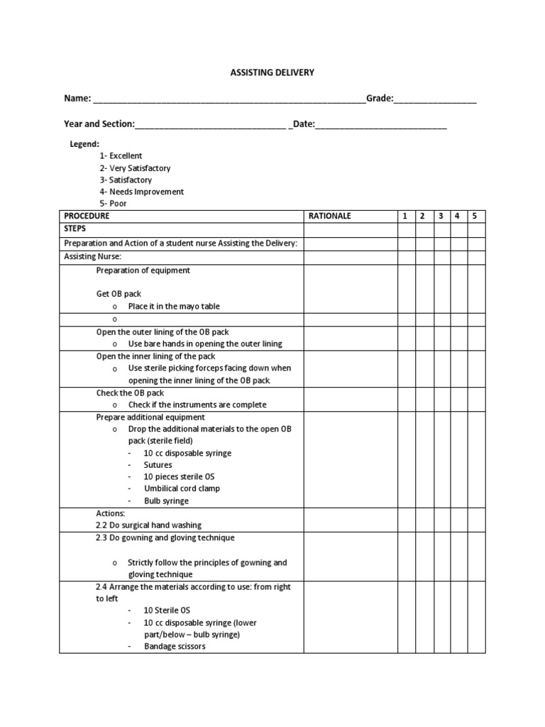 Assisting Delivery Name: - Grade: - Year and Section: - Date | PDF ...