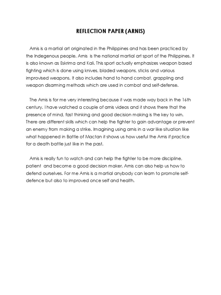 Reflection Paper (Arnis) | PDF
