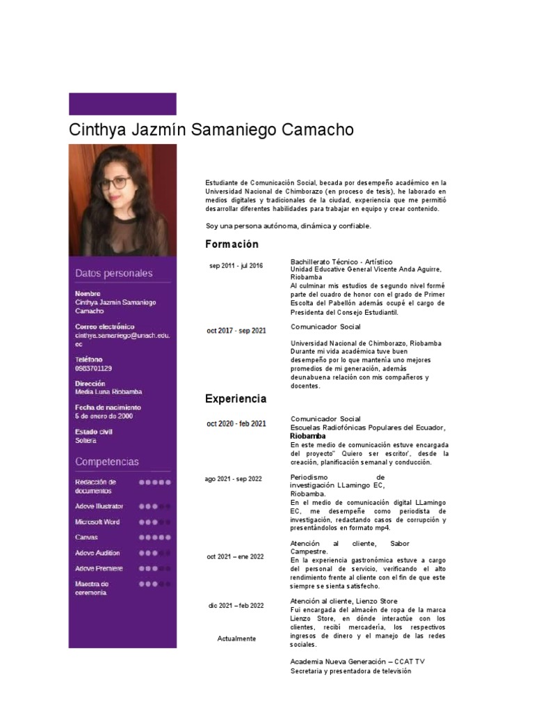 CV Y ANEXOS Cinthya-Samaniego | PDF