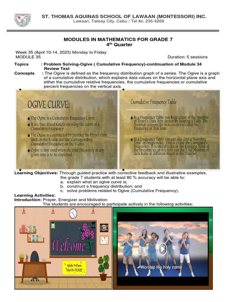 St. Thomas Aquinas School of Lawaan (Montessori) Inc.: Modules in ...