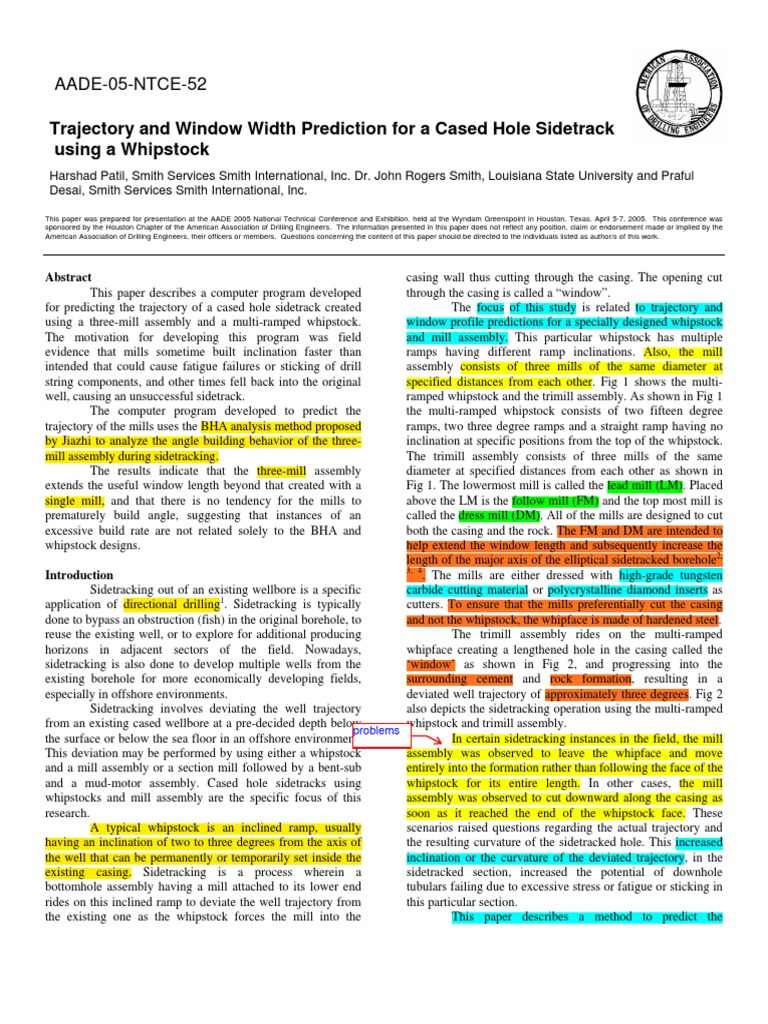 Trajectory and Window Width Prediction For A Cased Hole Sidetrack Using ...