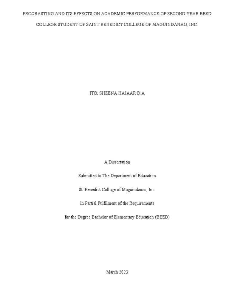 Procrasting and Its Effects On Academic Performance of Second Year Beed ...