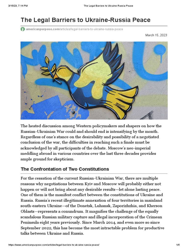 The Legal Barriers To Ukraine Russia Pea | PDF | Annexation Of Crimea ...
