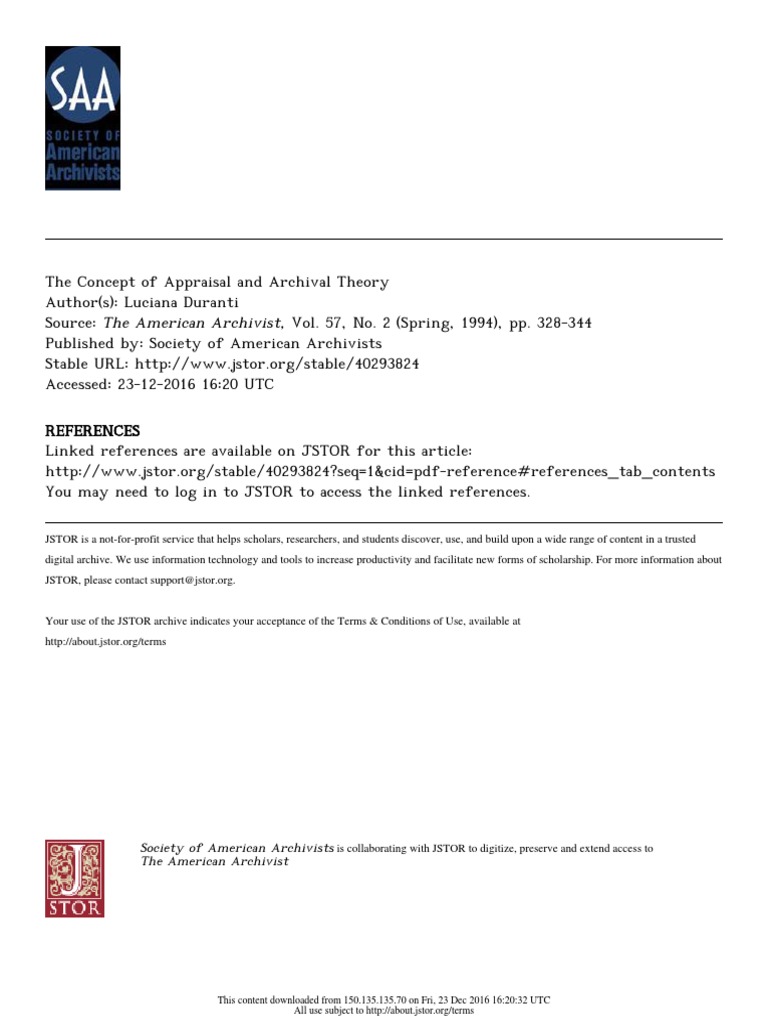 Duranti Concept of Appraisal and Archival Theory | PDF | Archive ...