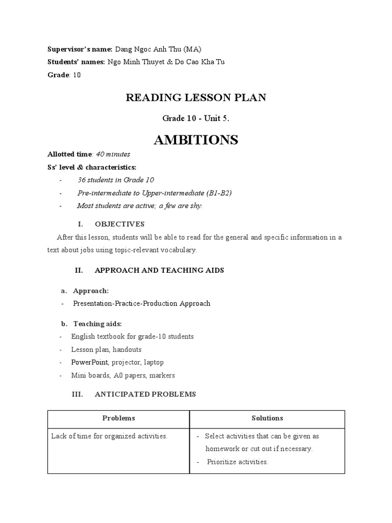 Dream Job Lesson Plan for Grade 10 | PDF | Lesson Plan | Syntax