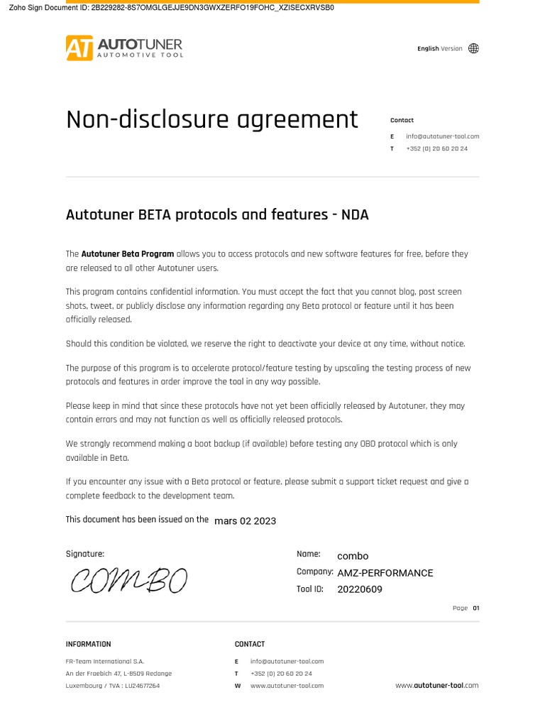 Autotuner Beta Program NDA Guidelines | PDF | Non Disclosure Agreement ...