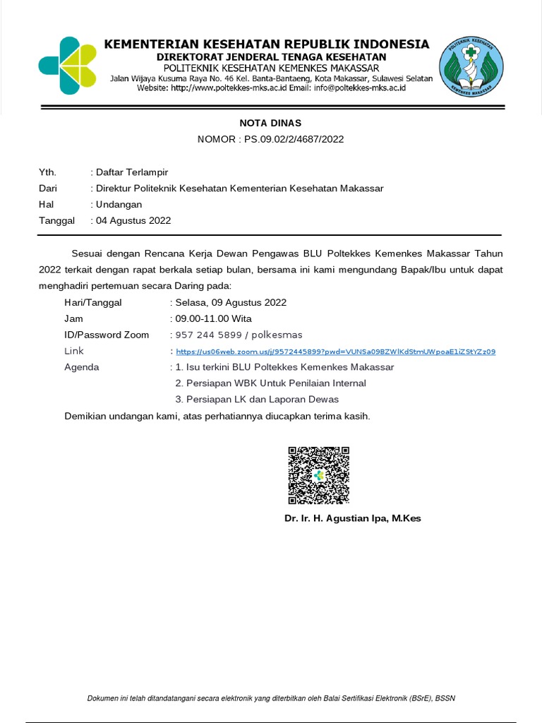 4687 - Undangan Rapat DEWAS (Selasa 9 Agustus 2022) | PDF