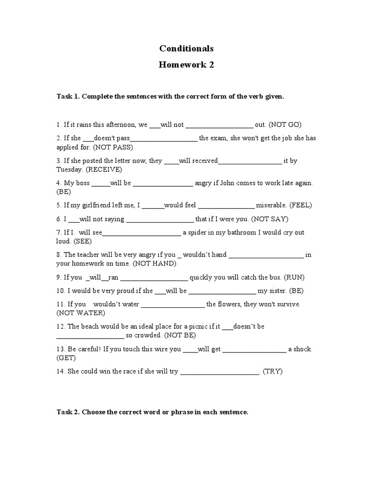Conditionals Homework 2: Task 1. Complete The Sentences With The ...