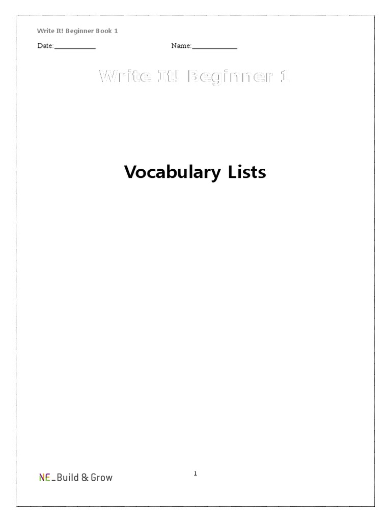 Write It! Beginner 1 Vocab List | PDF