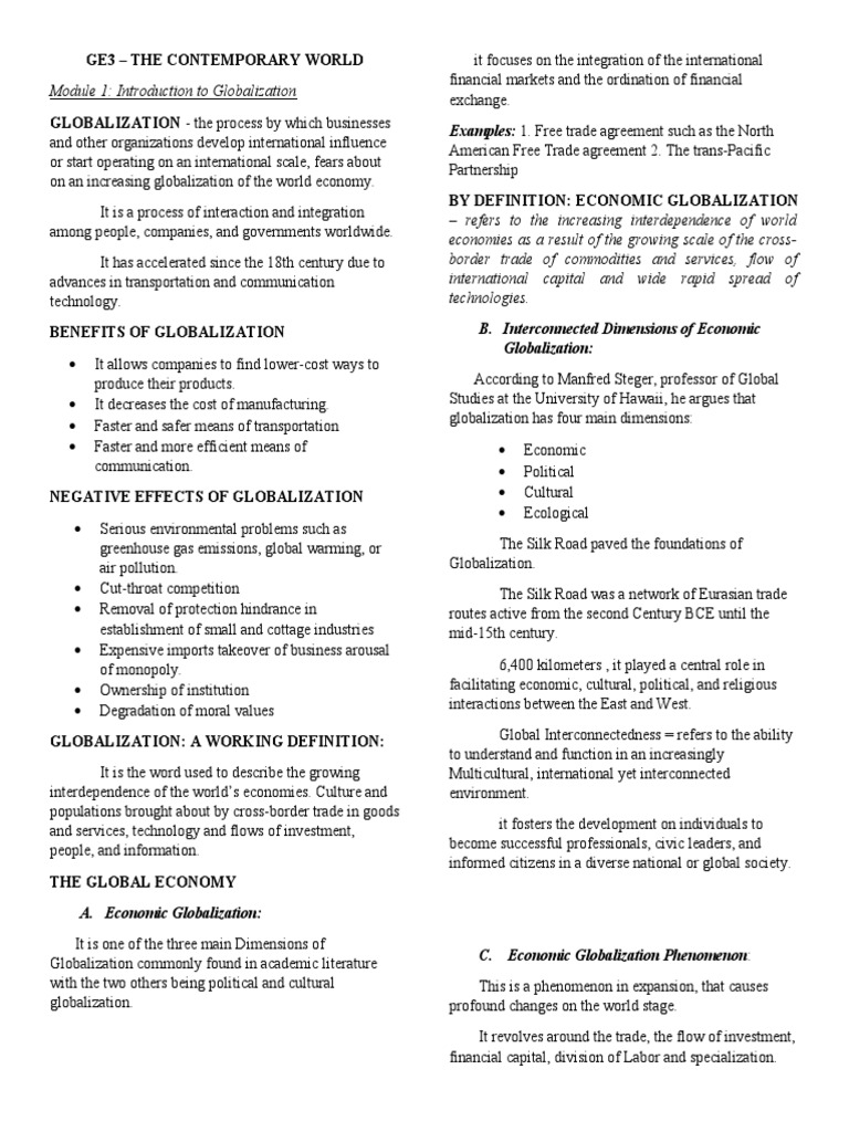 Understanding Globalization: An Analysis of the Economic and Political Dimensions of Global ...