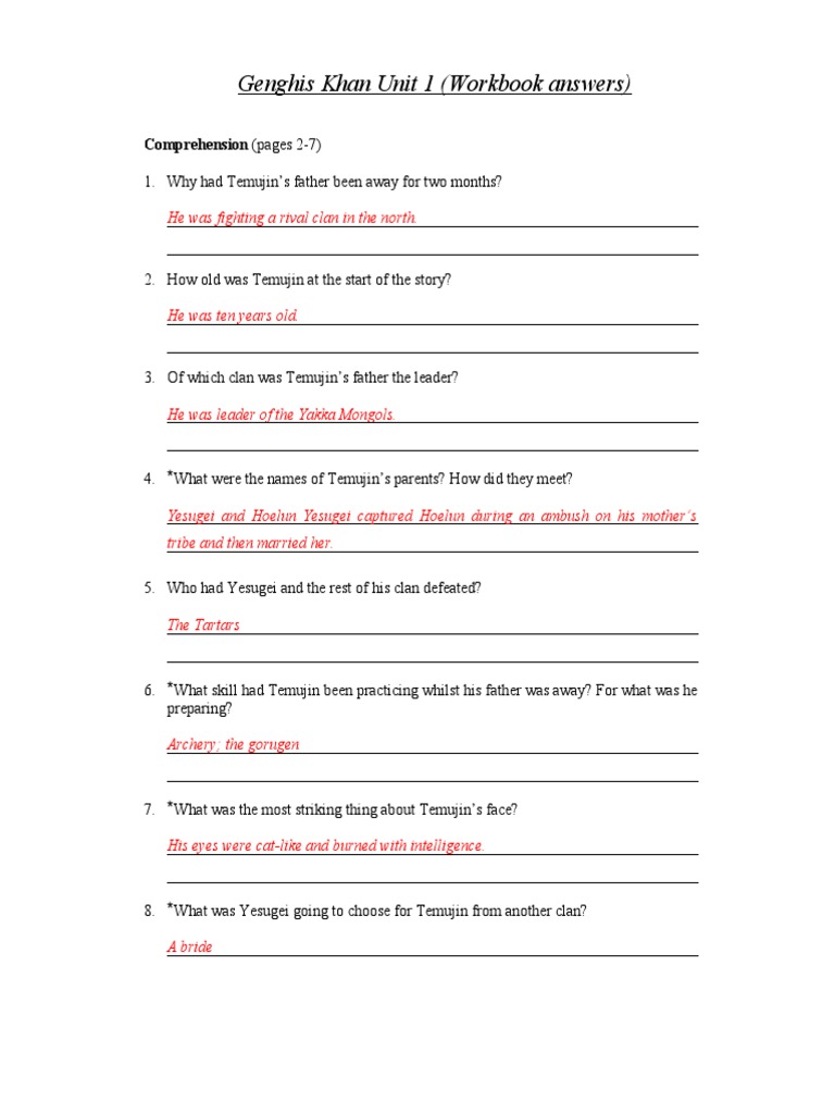 Level I Genghis Khan Answer Key I | PDF | Genghis Khan