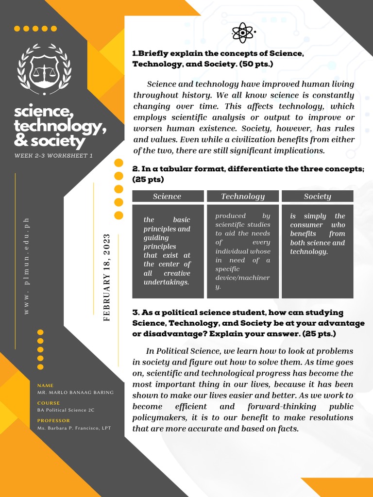 STS Worksheet-1 | Download Free PDF | Science | Society