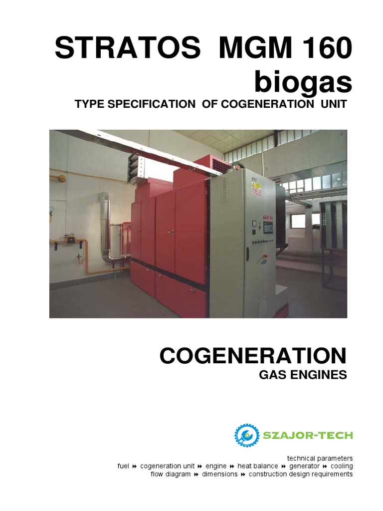 Specification for a 160 kW Biogas Cogeneration Unit Featuring Technical ...