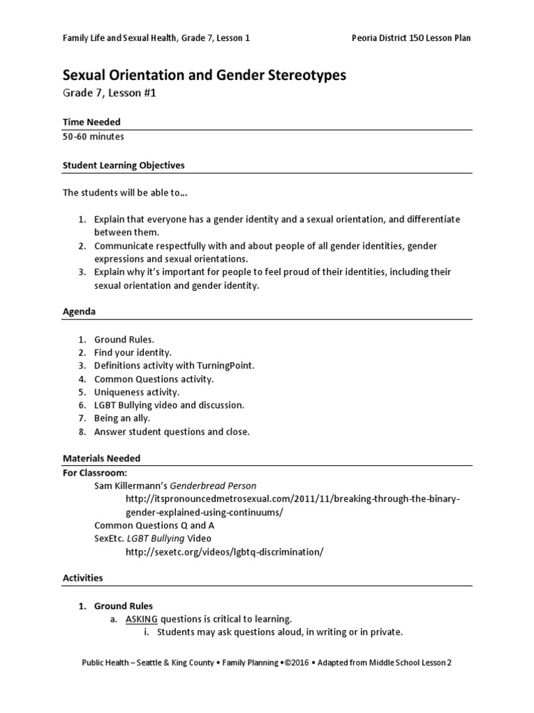 GENDER ROLES Grade Lesson Plans | PDF | Sexually Transmitted Infection ...