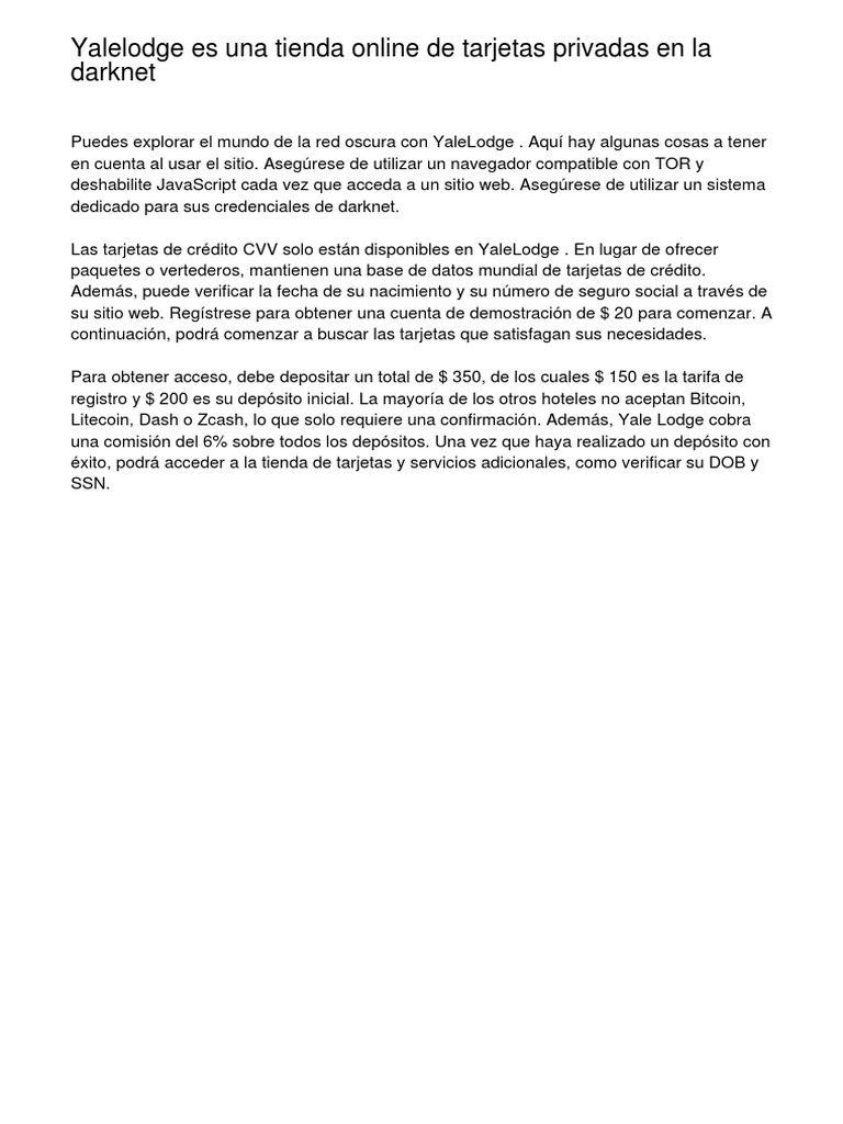 YALELODGE Una Tienda Online Darknet para Tarjetas Privadassmahg PDF | PDF