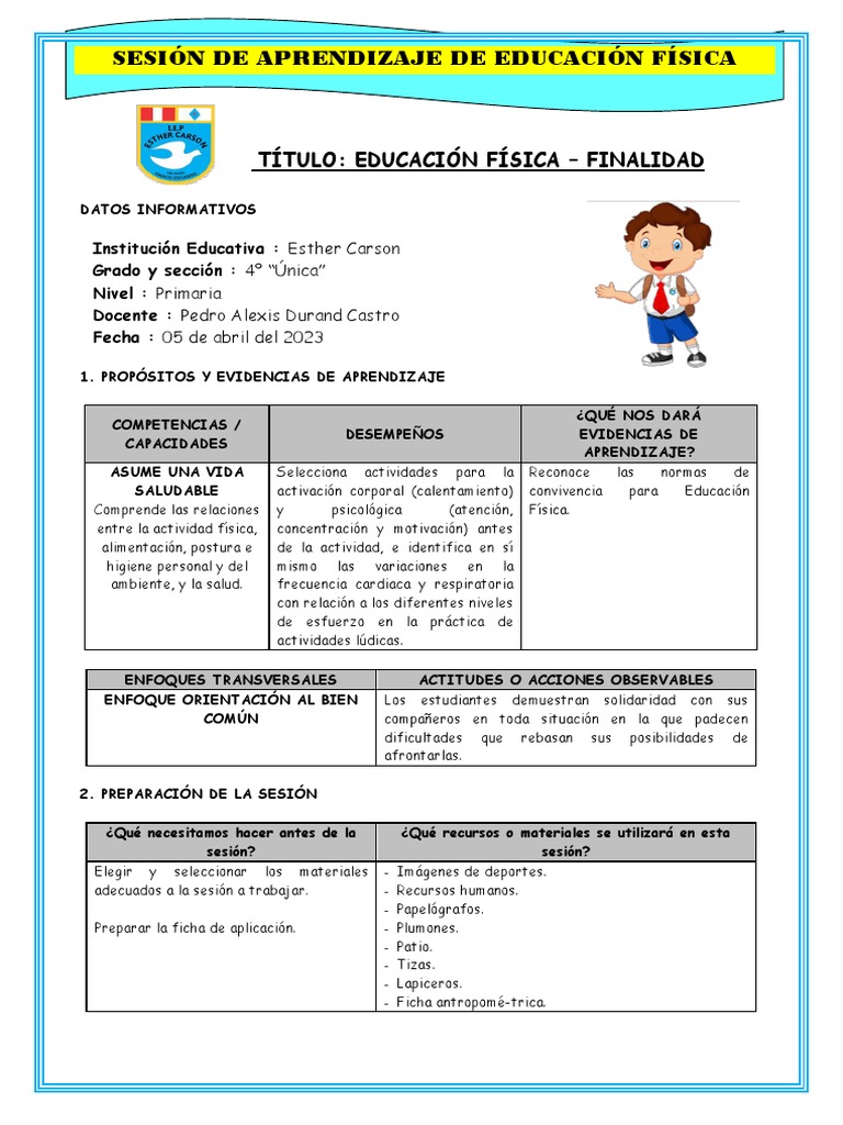 Sesión de F Sica.. | PDF | Aprendizaje | Educación Física