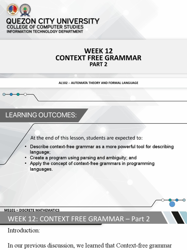 Al102 - Week 12 - Context Free Grammar | PDF | Parsing | Logic
