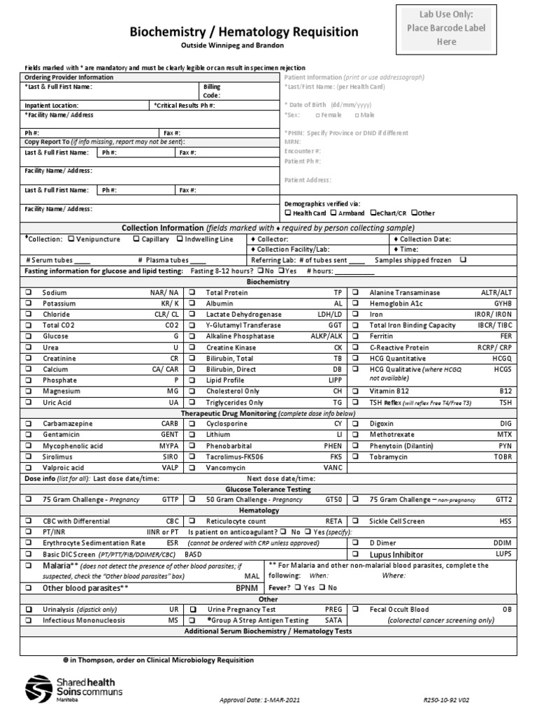Biochemistry Hematology Requisition | PDF | C Reactive Protein ...