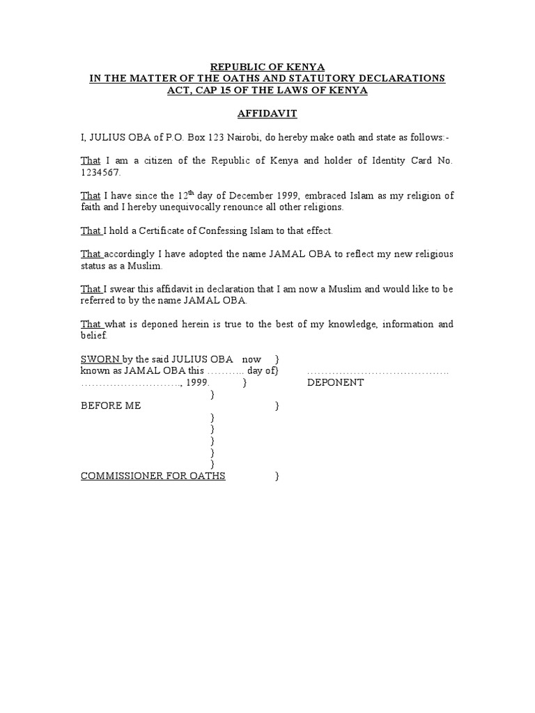 Affidavit - Change of Religion - Dot | PDF