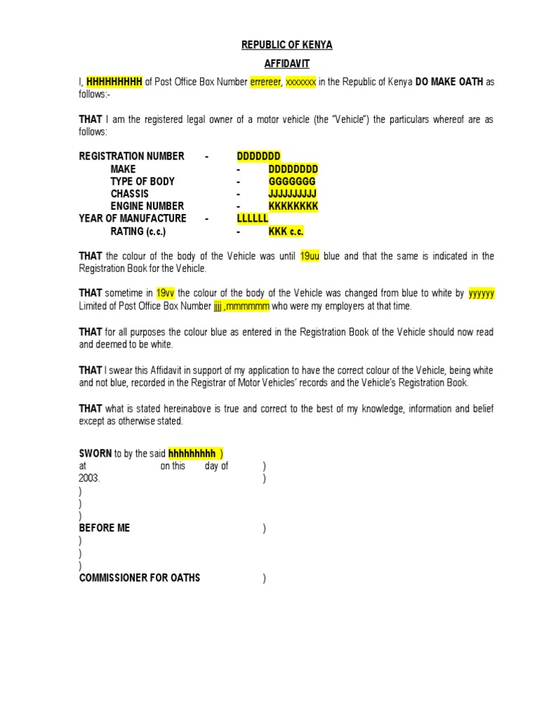 Affidavit - Vehicle Colour | PDF
