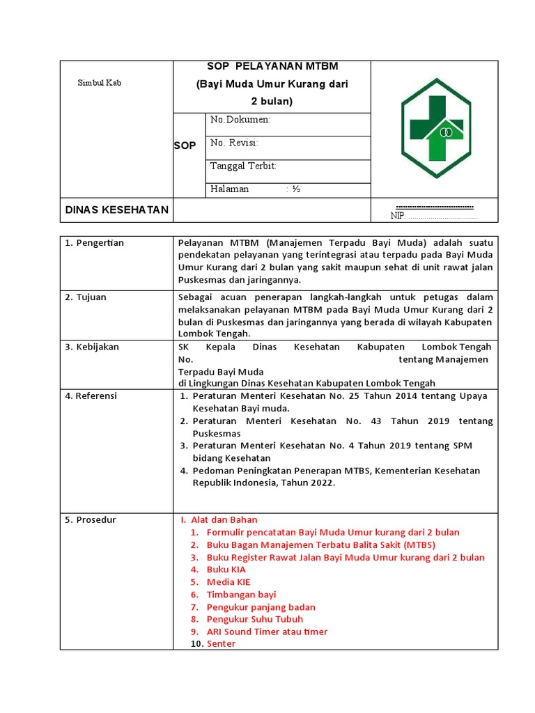 SOP PELAYANAN MTBM Umur Kurang Dari 2 Bulan | PDF