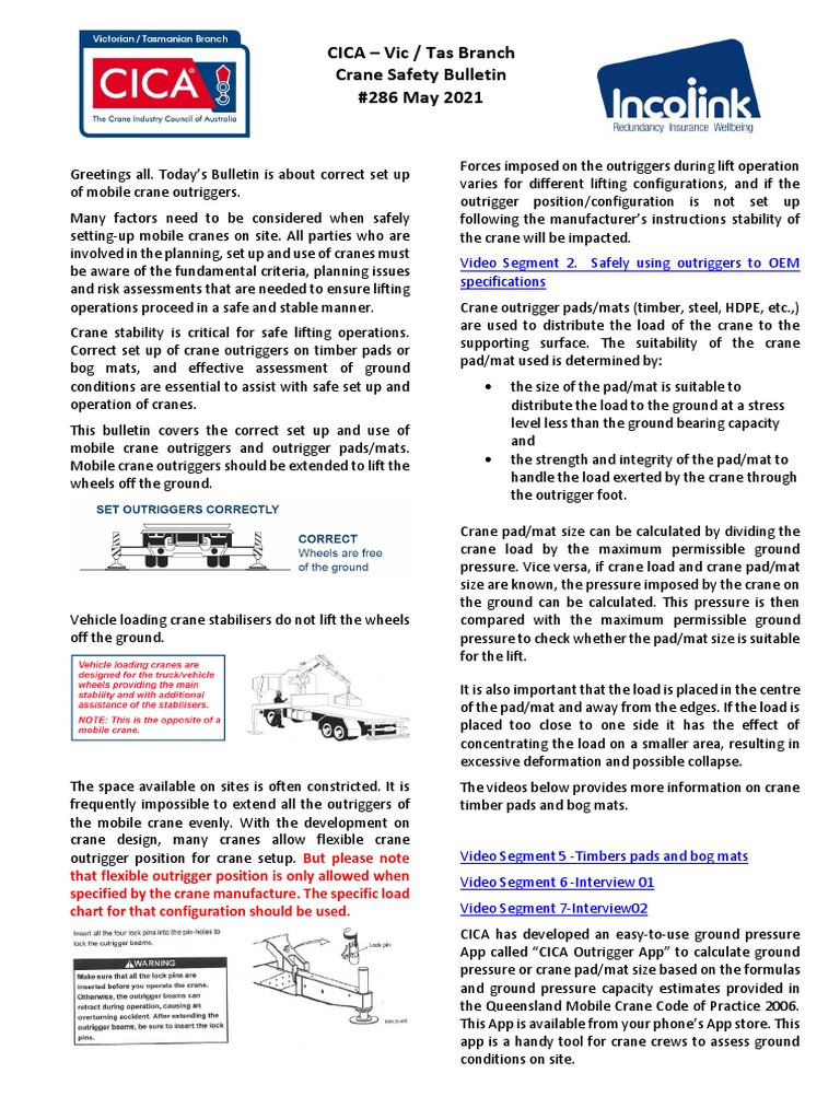 CICA-CraneSafetyBulletin286Craneoutriggersandoutriggerpads | PDF ...