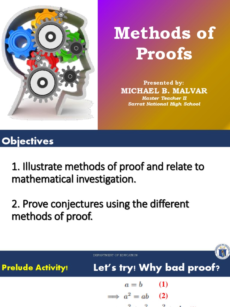 Session 5 - Methods of Proof (Michael B. Malvar) | PDF | Mathematical Proof | Conjecture