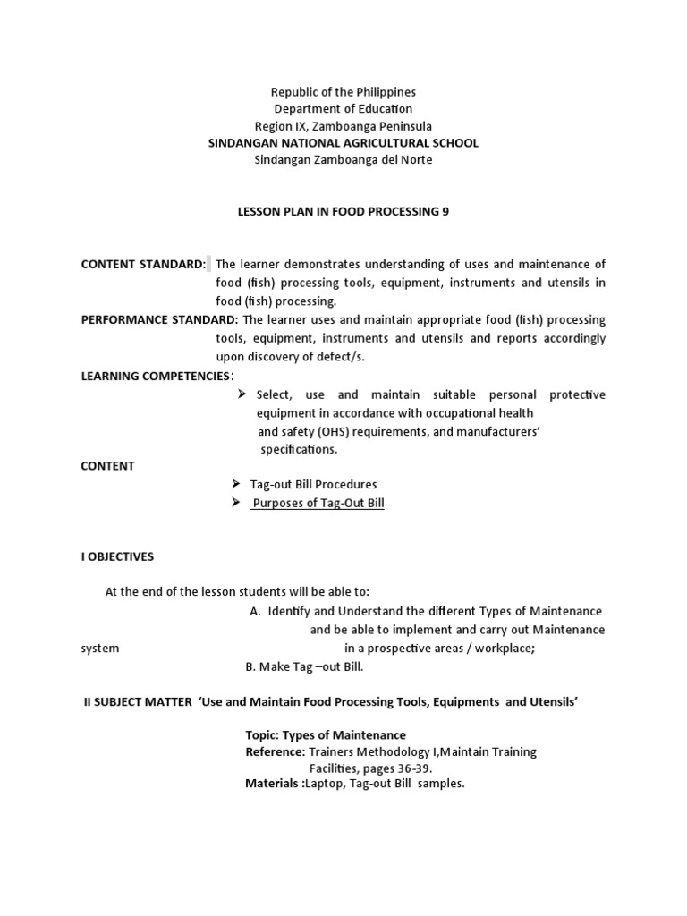 Lesson Plan Tag - Out Bill | PDF