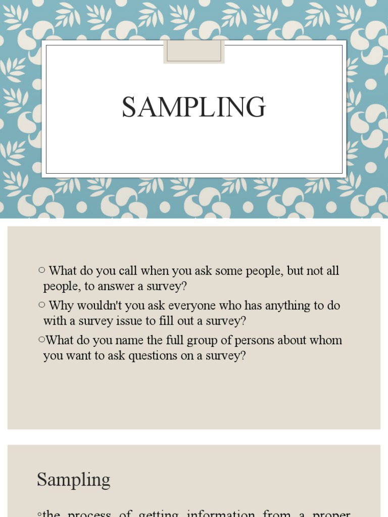 Sampling | PDF | Sampling (Statistics) | Survey Methodology Sampling | PDF | Sampling (Statistics) | Survey Methodology