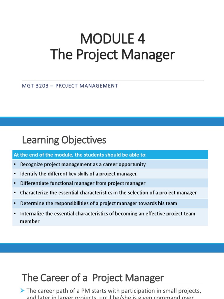 MODULE 4 The Project-Manager | PDF | Leadership | Project Management