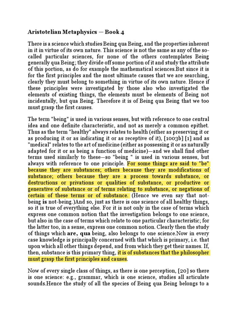 Aristotelian Metaphysics - Book 4 | PDF | Substance Theory | Ontology