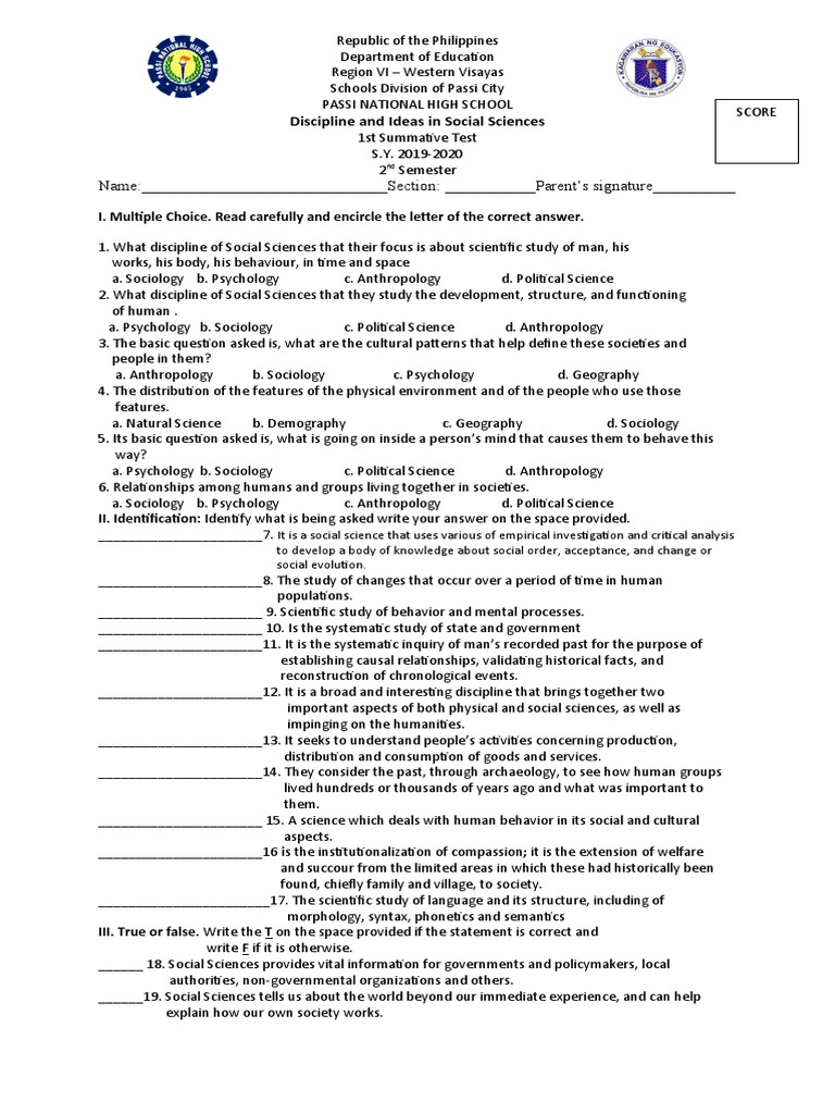 DISS Summative Test | PDF | Social Sciences | Science