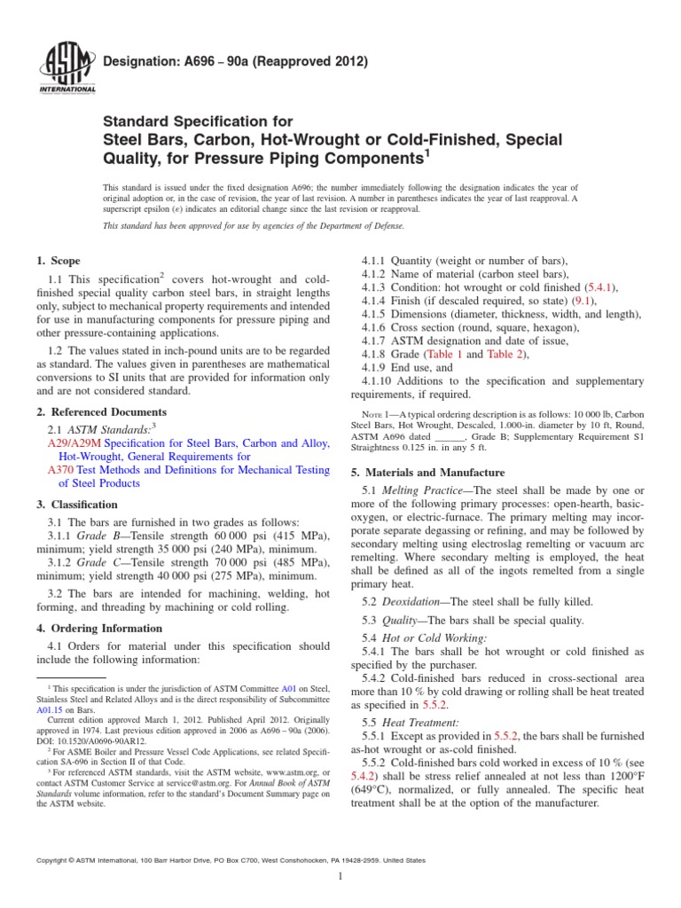 Steel Bars, Carbon, Hot-Wrought or Cold-Finished, Special Quality, For ...