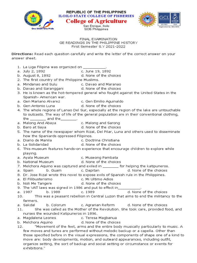 Final Exam RIPH | Download Free PDF | Philippines