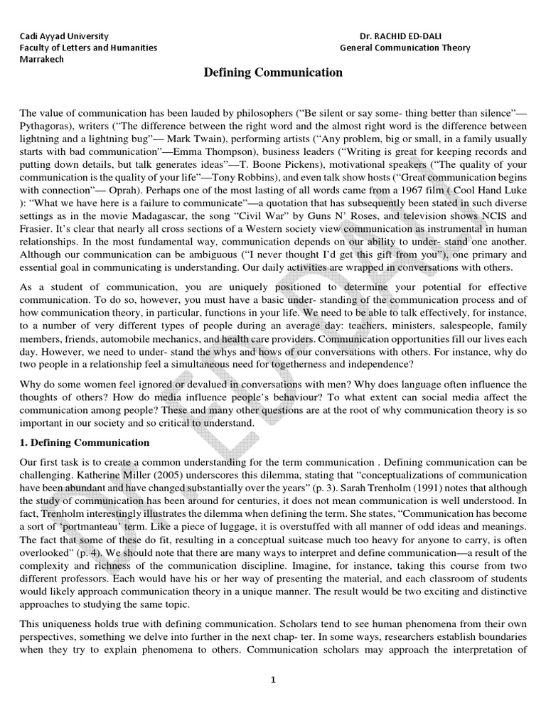 Cadi Ayyad University Communication Theory | PDF | Communication | Symbols