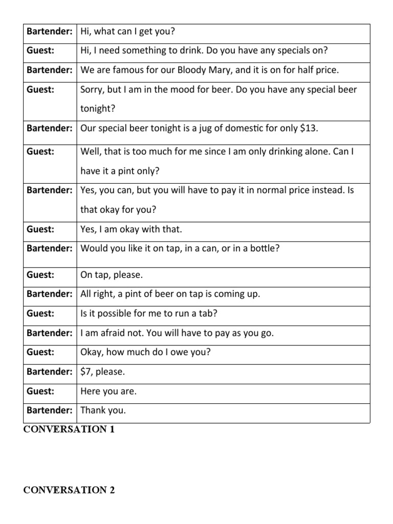 Conversation at The Bar | PDF | Bartender | Alcoholic Drinks