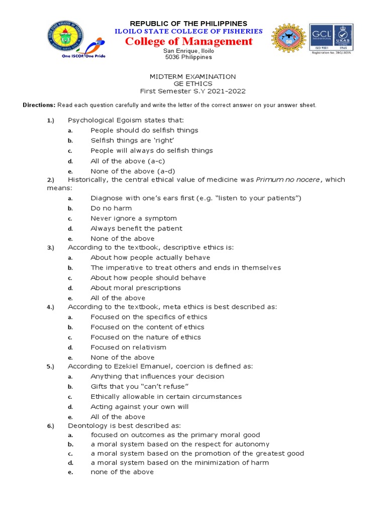 Midterm Exam Ethics | PDF | Autonomy | Informed Consent Midterm Exam Ethics | PDF | Autonomy | Informed Consent