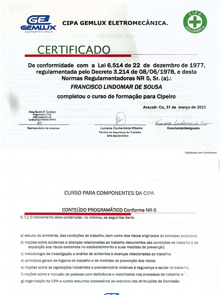 Certificado Cipa | PDF
