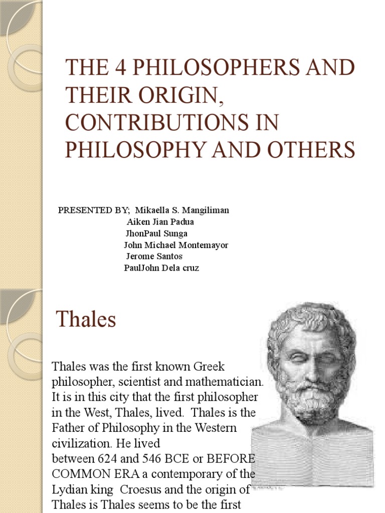 The 4 Philosophers and Their Origin, Contributions | PDF | Aristotle ...
