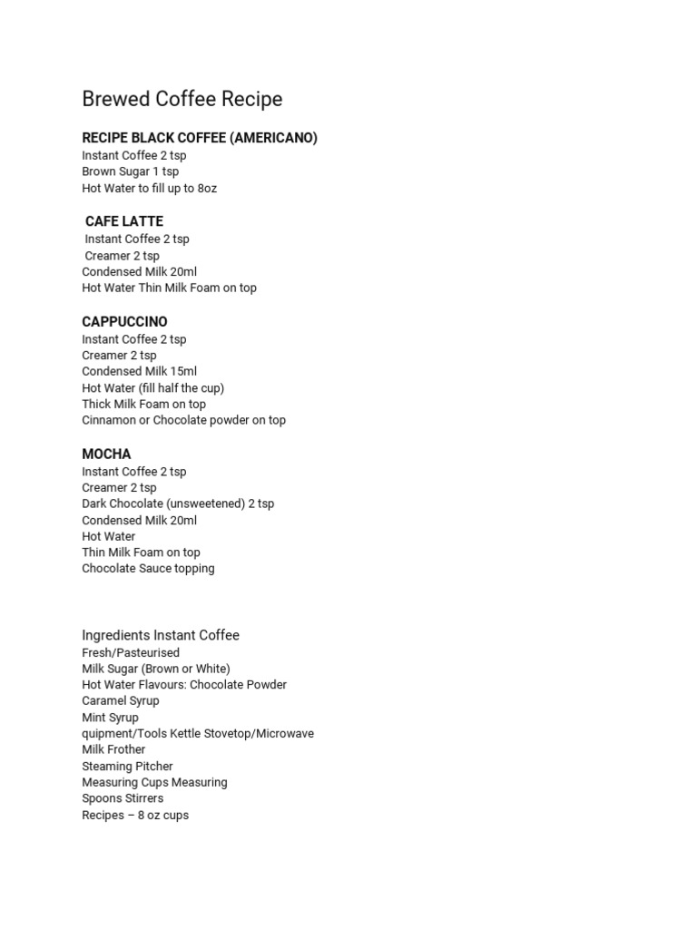 Brewed Coffee Recipe | PDF