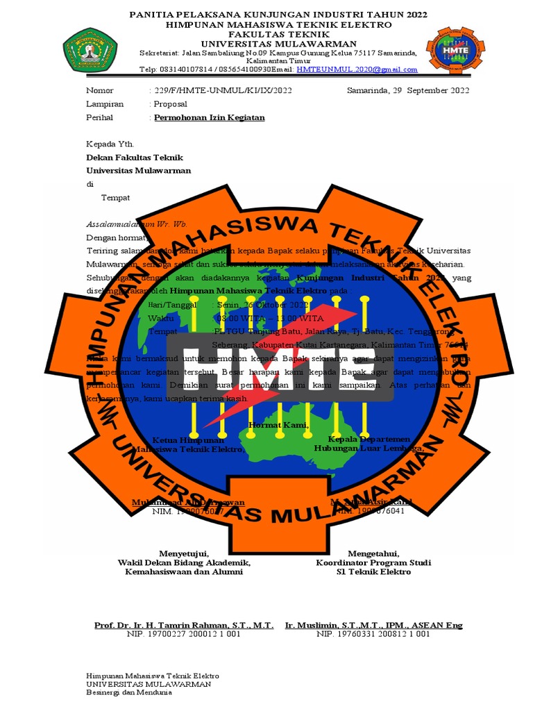 229 Surat Ijin Kunjungan Industri HMTE 2022 | PDF