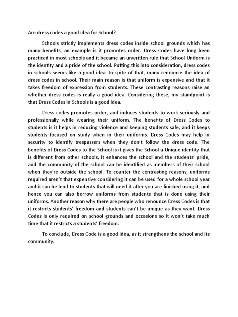 Dress Codes Position Paper | PDF