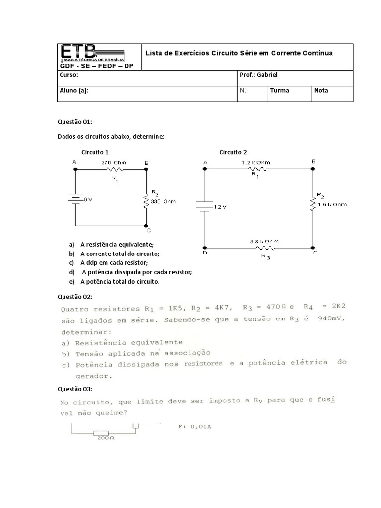 Lista de Exercicios Sobre Circuitos em Série | PDF