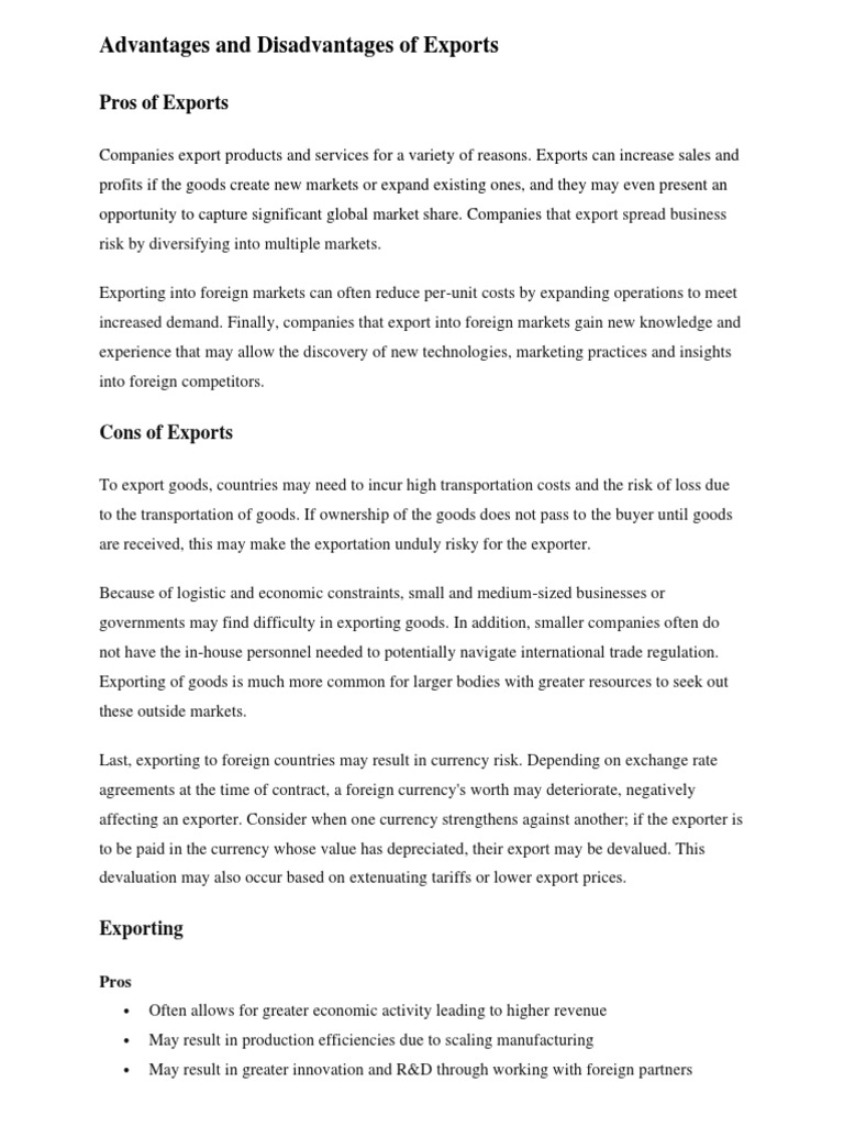 Advantages and Disadvantages of Exports | PDF | Exports | Economies